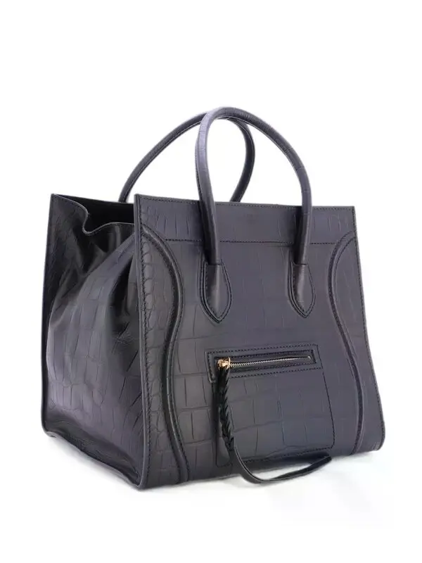 Celine Crocodile Embossed Leather Medium Tote Bag - Black