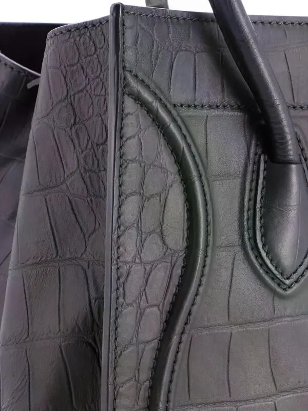 Celine Crocodile Embossed Leather Medium Tote Bag - Black