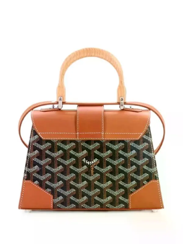 Goyard Structured Saigon Top Handle Bag In Coated Canvas With Leather Mini Satchel - Brown