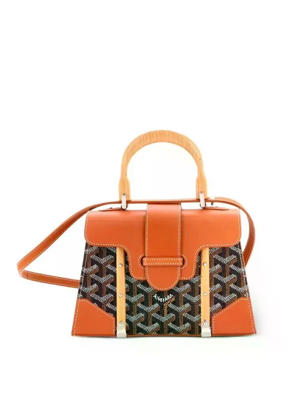 Goyard Structured Saigon Top Handle Bag In Coated Canvas With Leather Mini Satchel - Brown