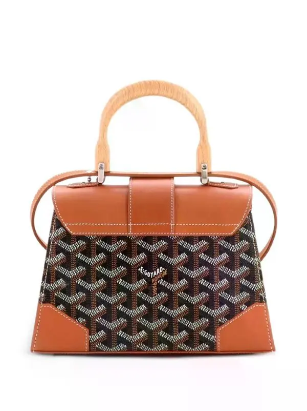 Goyard Structured Saigon Top Handle Bag In Coated Canvas With Leather Mini Satchel - Brown