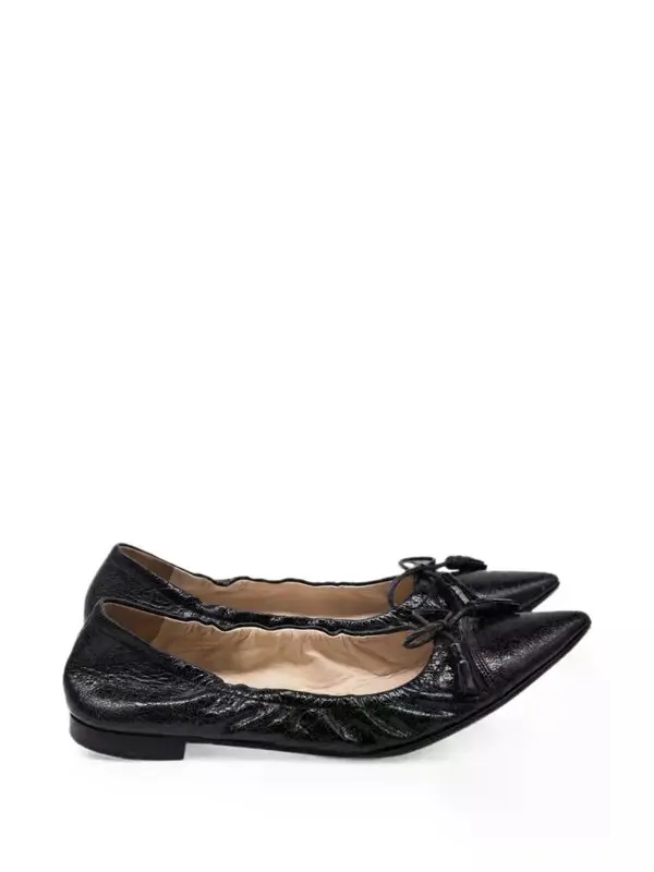 Prada Bow Detail Pointed Toe Ballet Flats - Black