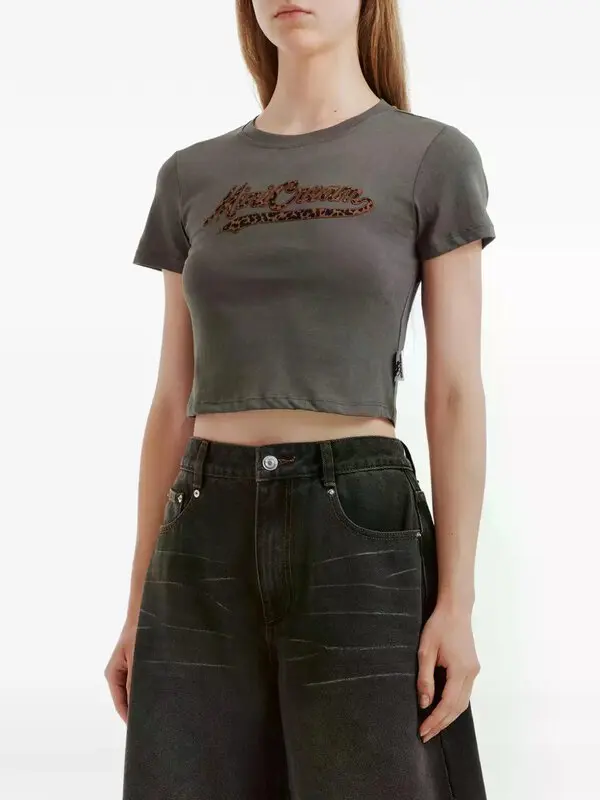 MINI CREAM Leopard Print Logo Patch T-shirt