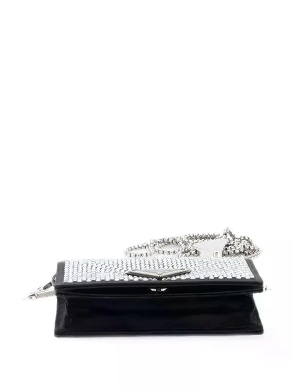 Prada Flap Card Holder With Chain Satin With Crystals Crossbody Bag