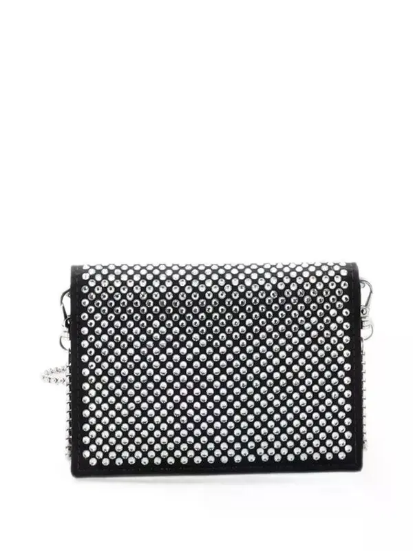 Prada Flap Card Holder With Chain Satin With Crystals Crossbody Bag