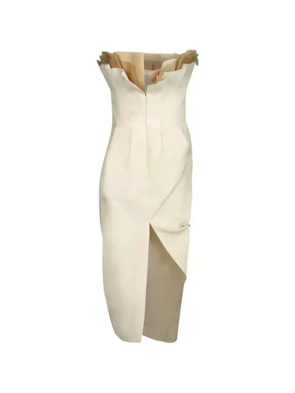 Khaite Beige Tulle-trimmed Draped Midi Dress