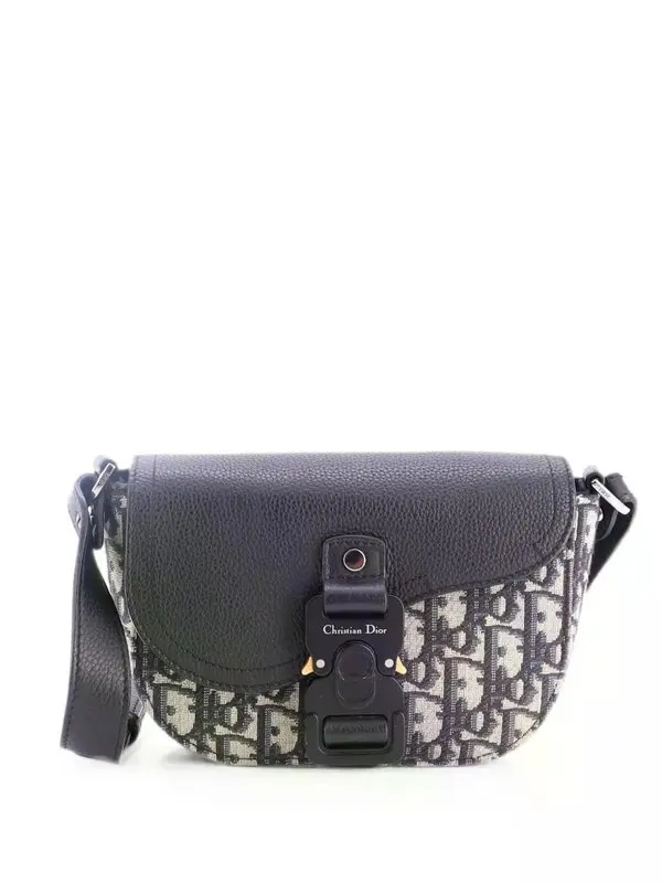 Dior Saddle Buckle Flap Messenger Bag In Oblique Canvas And Leather - Black