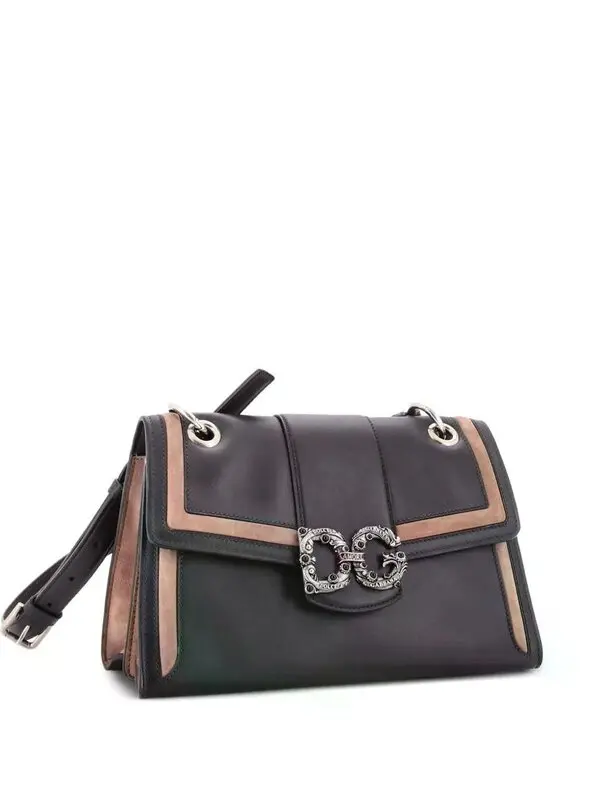 Dolce & Gabbana Amore Flap Leather With Suede Small Shoulder Bag - Black