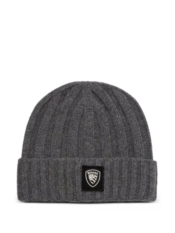 BLAUER. Logo Patch Beanie - Grey