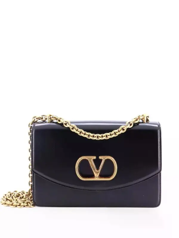 Valentino Garavani Vlogo Vain Leather Small Shoulder Bag - Black