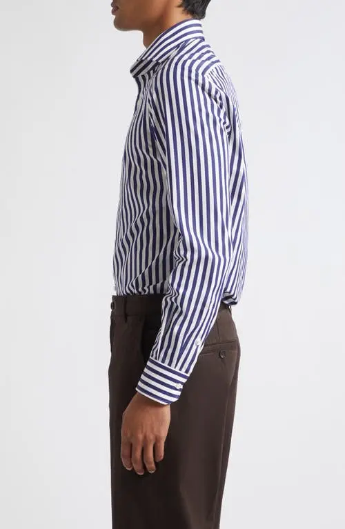 Isaia Rigato Stripe Poplin Button-up Shirt