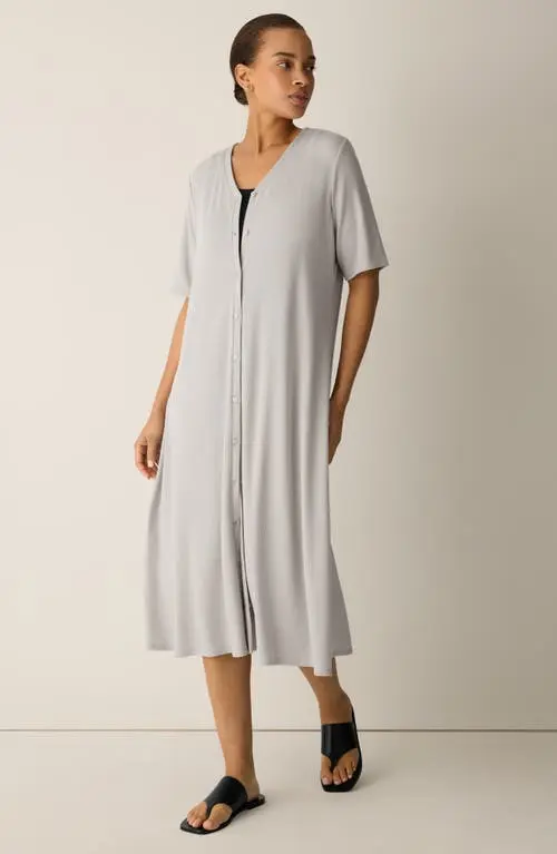Eileen Fisher Ribbed V-neck Midi Dress - Chalk
