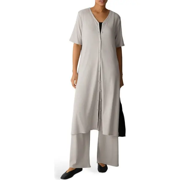 Eileen Fisher Ribbed V-neck Midi Dress - Chalk