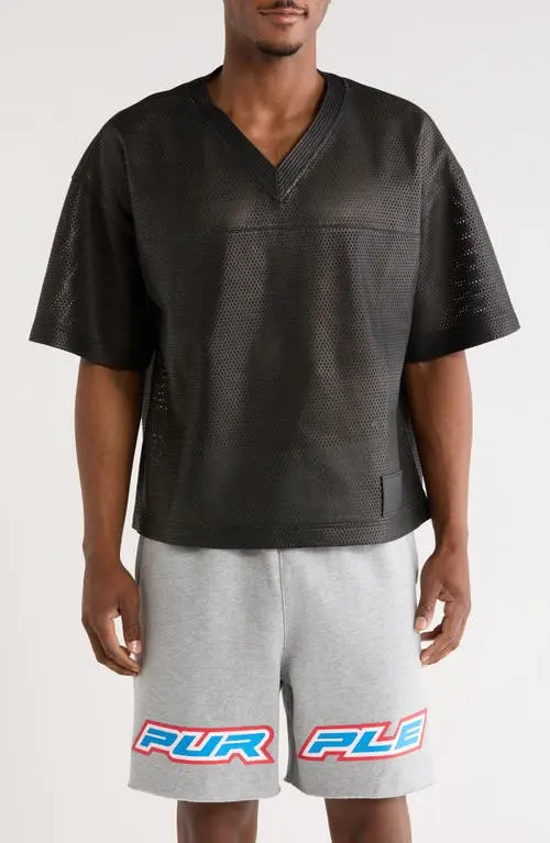 PURPLE BRAND Leather Mesh V-neck T-shirt - Black