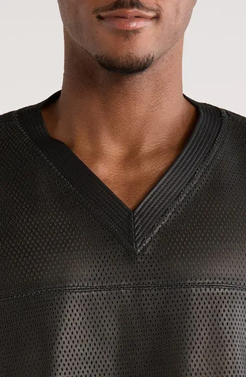 PURPLE BRAND Leather Mesh V-neck T-shirt