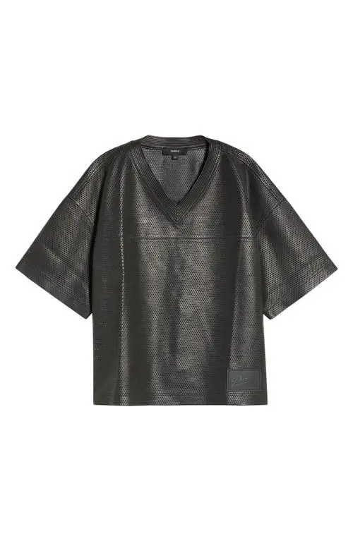 PURPLE BRAND Leather Mesh V-neck T-shirt