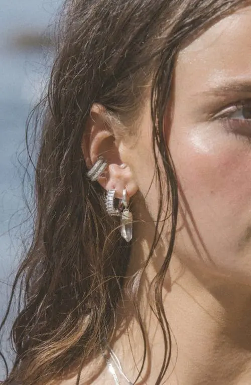 CHILD OF WILD Aura Quartz Huggie Hoop Earrings - Silver