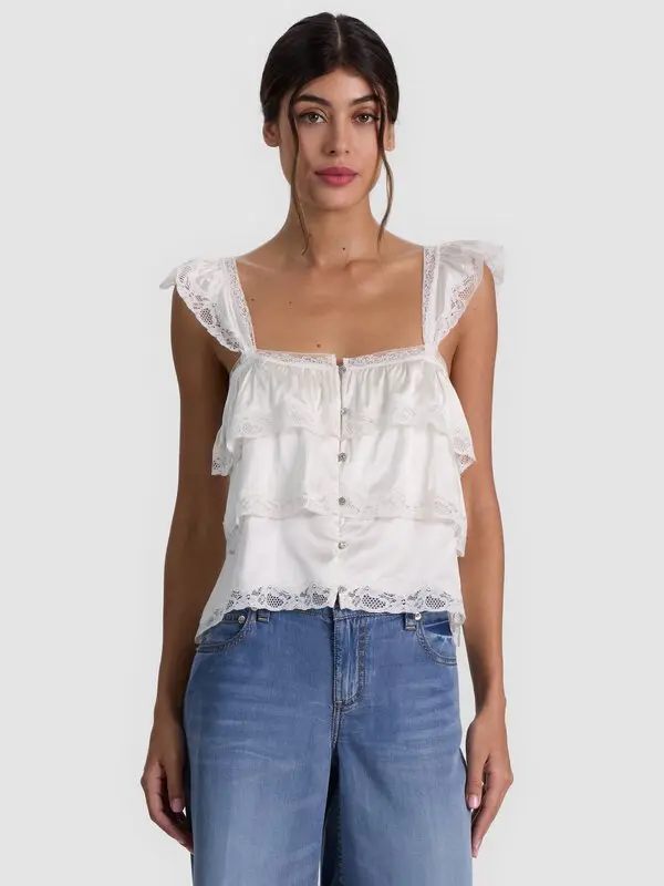 Alice + Olivia Sylvie Tiered Lace Blouse