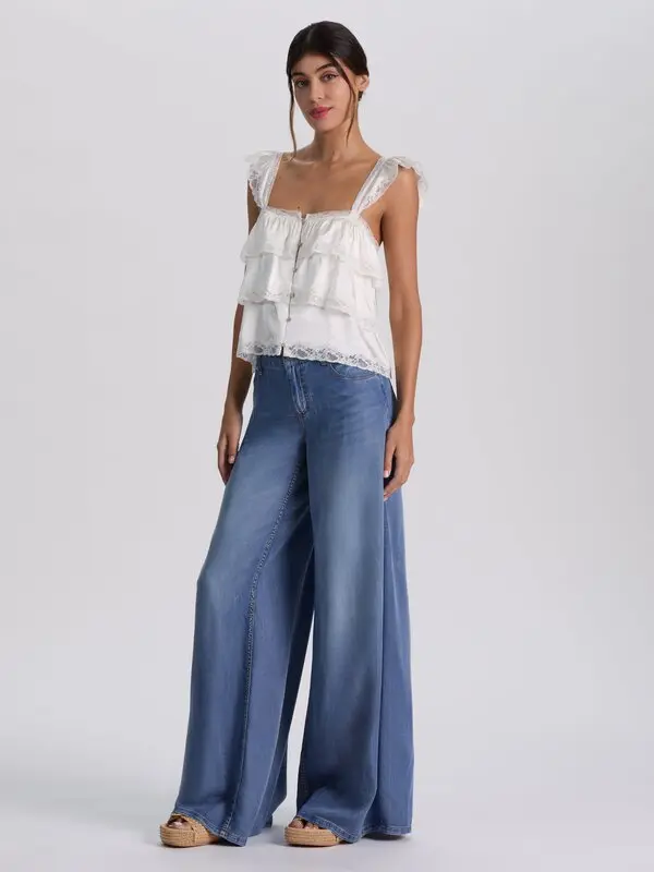 Alice + Olivia Sylvie Tiered Lace Blouse