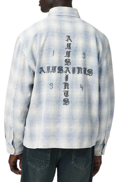 ALLSAINTS Santos Stripe Embroidered Graphic Cotton Button-up Shirt