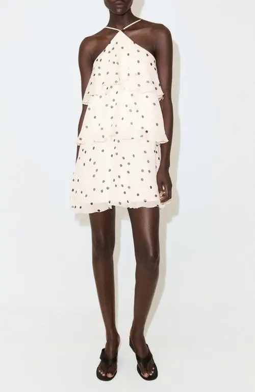 Mango Polka Dot Crinkle Tiered Minidress - Ecru