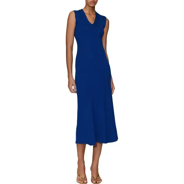 Mango Rib Knit V-neck Midi Dress - Blue
