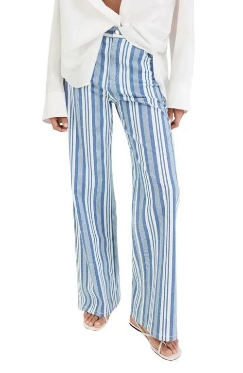 Mango Stripe Stretch Cotton Straight Leg Pants - Blue