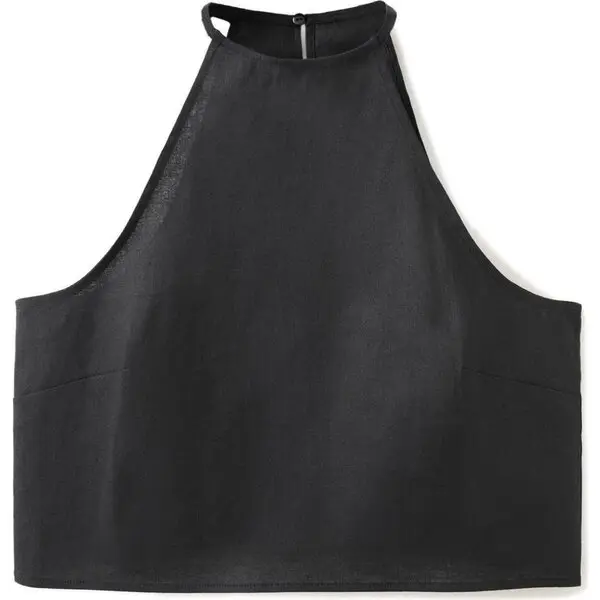 Mango Sleeveless Linen Blend Cropped Top - Black