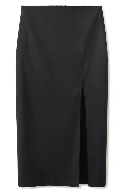 Mango Stretch Linen & Cotton Blend Midi Skirt With Side Slit - Black