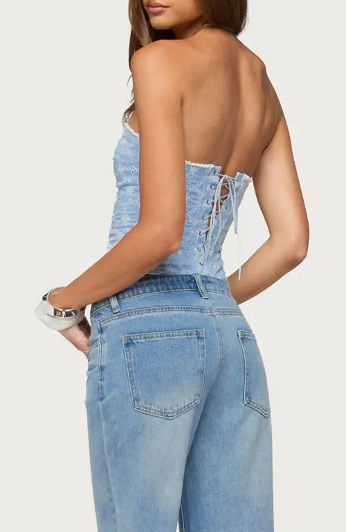 EDIKTED Zeffey Eyelet Strapless Corset Top