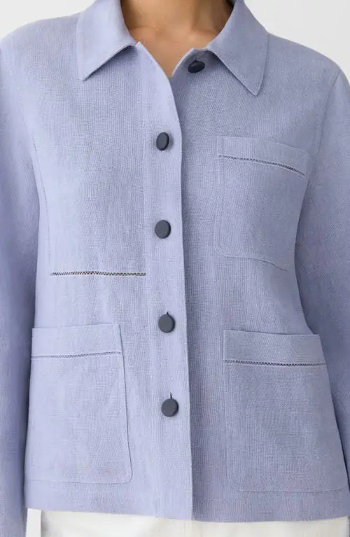 Lafayette 148 New York Linen Blend Canvas Jacket With Detachable Leather Collar