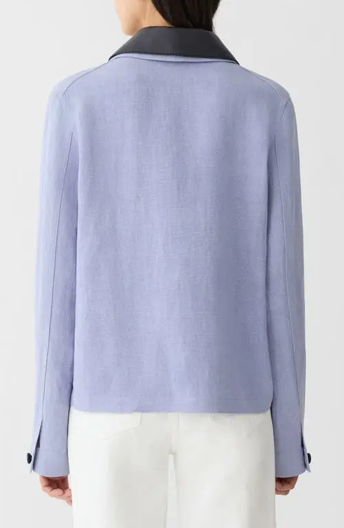 Lafayette 148 New York Linen Blend Canvas Jacket With Detachable Leather Collar