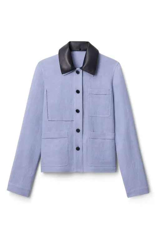 Lafayette 148 New York Linen Blend Canvas Jacket With Detachable Leather Collar