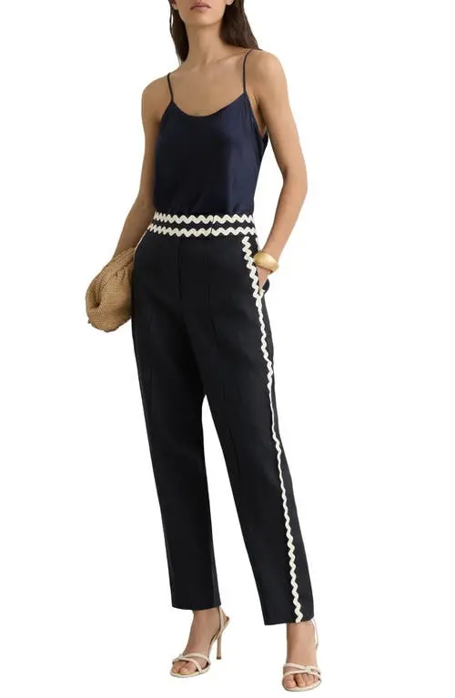 REISS Mila Rickrack Detail Straight Leg Ankle Pants