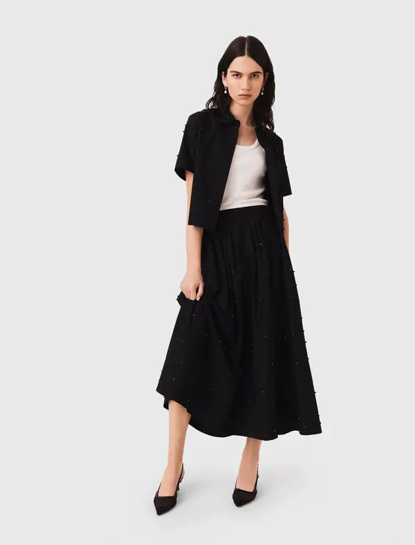 Maje Long Beaded And Rhinestone Skirt