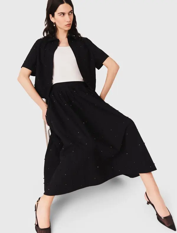 Maje Long Beaded And Rhinestone Skirt