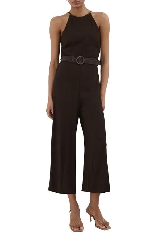 Mango Belted Sleeveless Crop Jumpsuit - Chocolate