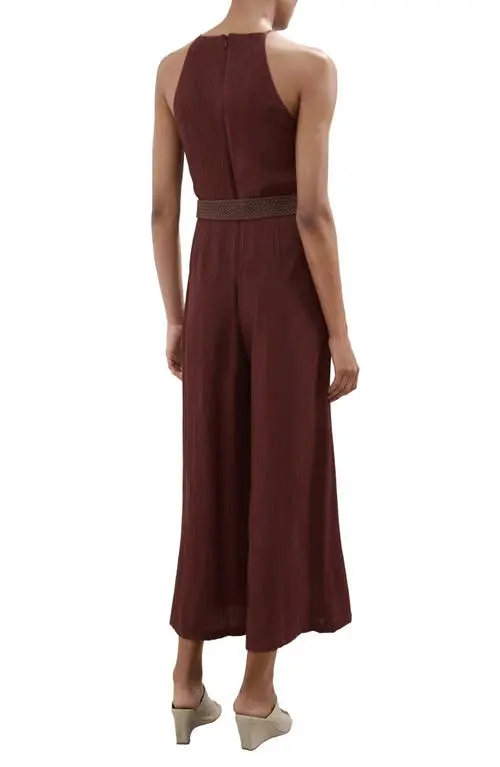 Mango Belted Sleeveless Crop Jumpsuit - Maroon