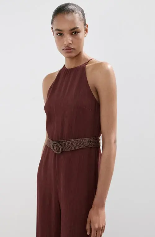 Mango Belted Sleeveless Crop Jumpsuit - Maroon