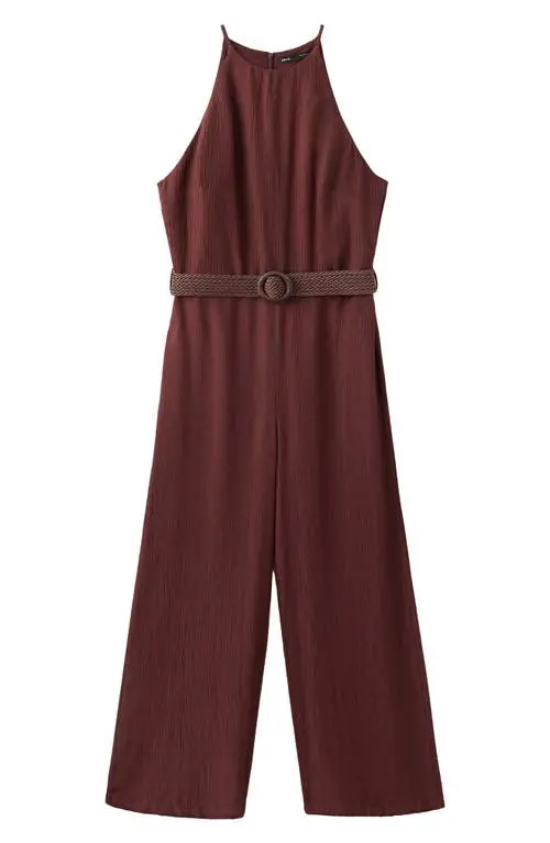 Mango Belted Sleeveless Crop Jumpsuit - Maroon