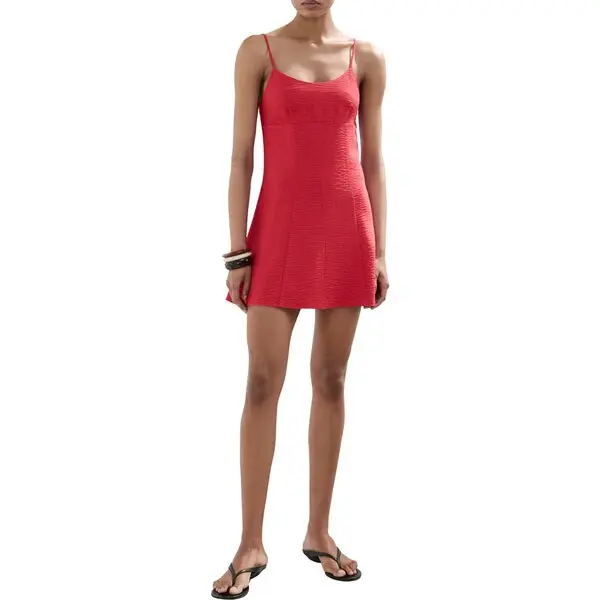 Mango Crinkle Sleeveless V-neck Mini Dress - Orange