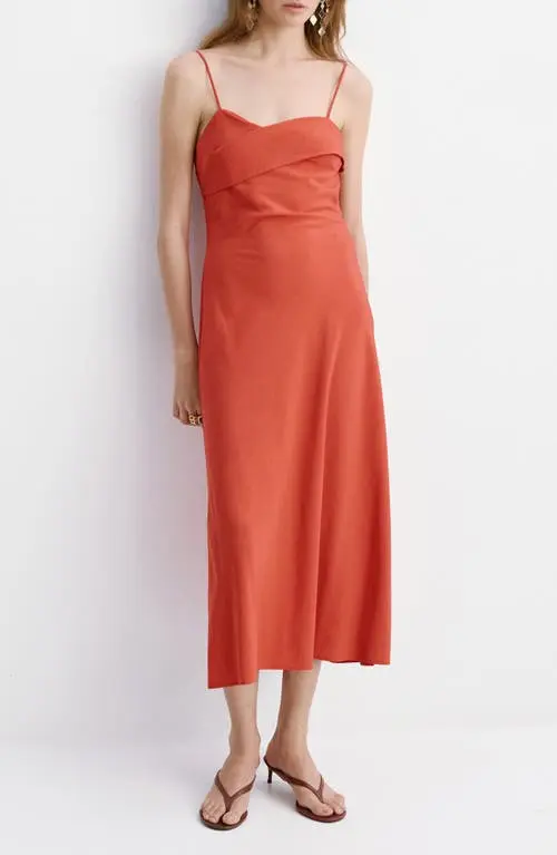 Mango Cross Neck Tie Back Midi Dress - Red