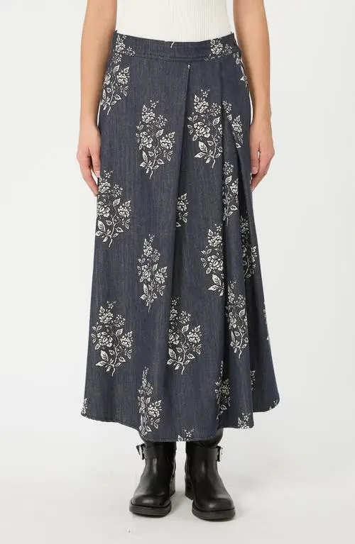 Max Mara Floral Denim Midi Skirt - Navy