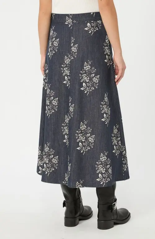 Max Mara Floral Denim Midi Skirt