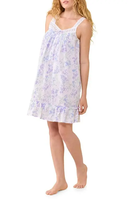 Eileen West Floral Sleeveless Cotton Chemise With Lace Trim