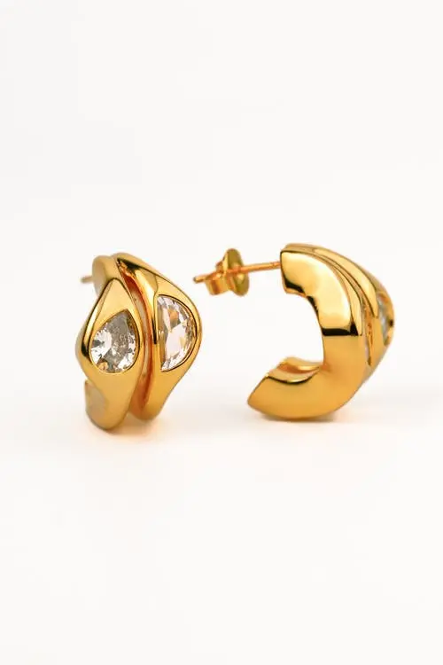 ZYNNIA COLLECTIVE Two-tone Sculptural Hoop Earrings With Pear-cut Stone - Gold