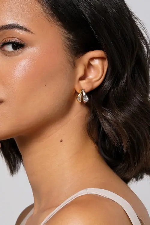 ZYNNIA COLLECTIVE Two-tone Sculptural Hoop Earrings With Pear-cut Stone - Two Tone
