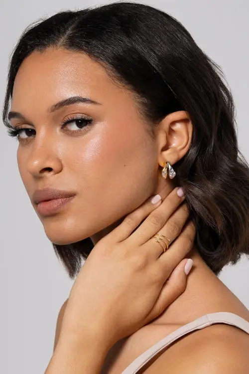 ZYNNIA COLLECTIVE Two-tone Sculptural Hoop Earrings With Pear-cut Stone - Two Tone