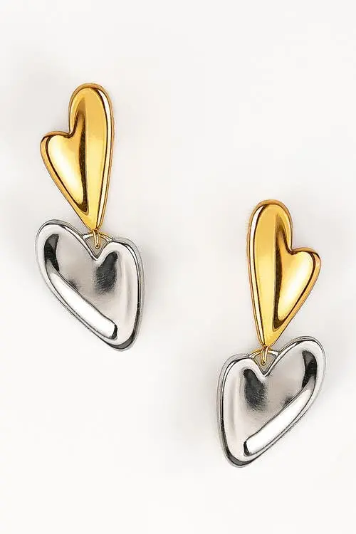ZYNNIA COLLECTIVE Two-tone Heart Shaped Drop Earrings - Two Tone