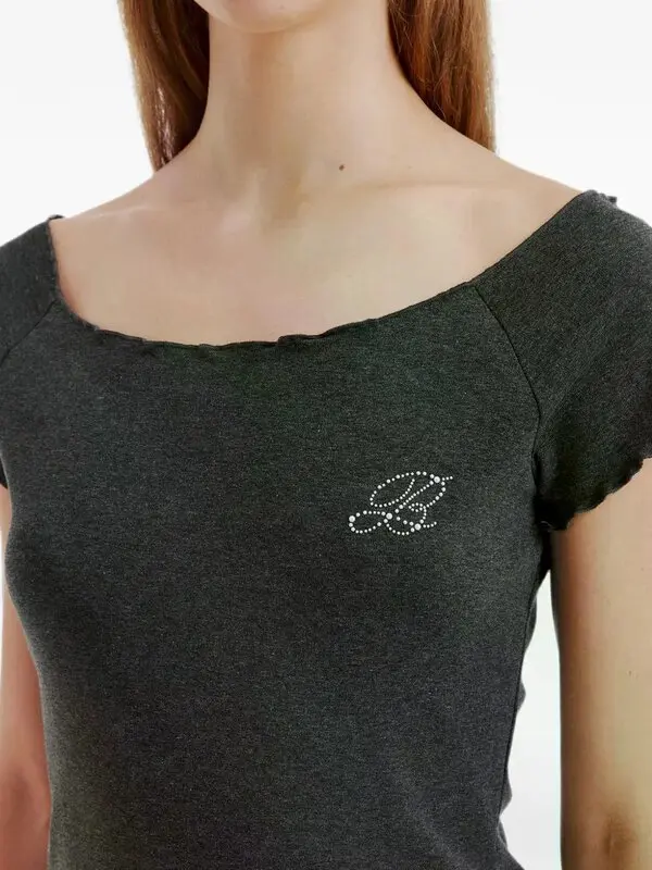 B+AB Lettuce Trim Rhinestone-embellished T-shirt - Grey